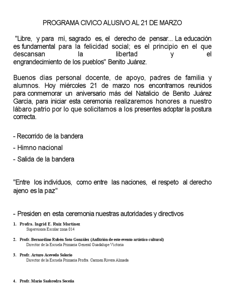 Programa Civico Alusivo Al 21 de Marzo | PDF