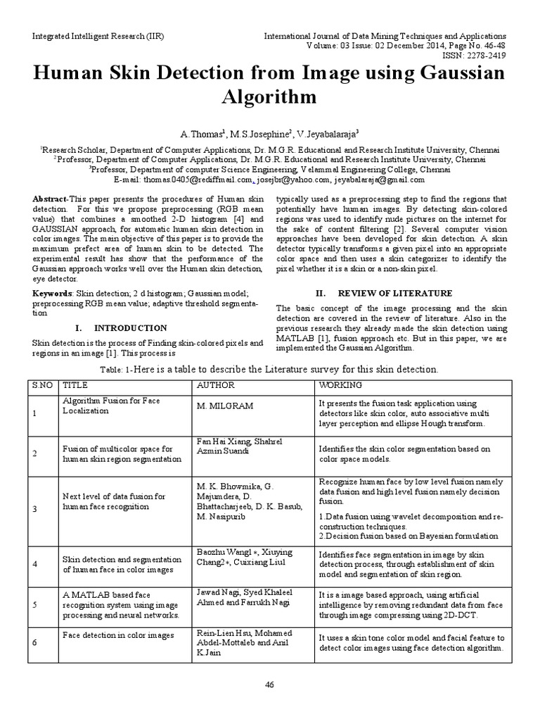 Human Skin Detection From Image Using Gaussian Algorithm Pdf Normal Distribution Image
