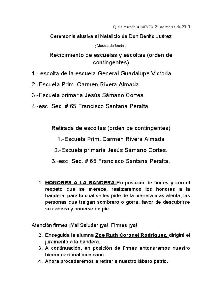 Programa Alusivo Al Natalicio de Benito Juarez | PDF | America latina ...