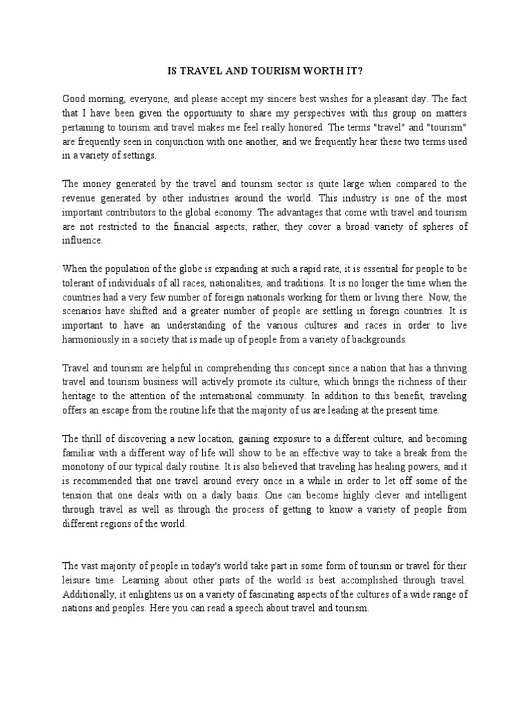 Tourism - Speech | PDF | Tourism