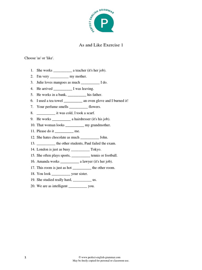 As and Like Exercise 1 | PDF