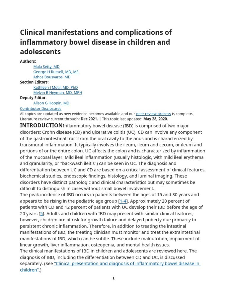 Clinical Manifestations and Complications of Inflammatory Bowel Disease in Children and ...