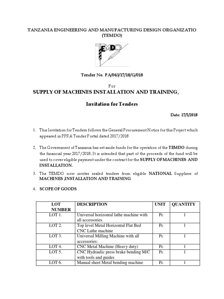 Temdo Machine Tender Advert | PDF | Numerical Control | Industrial ...