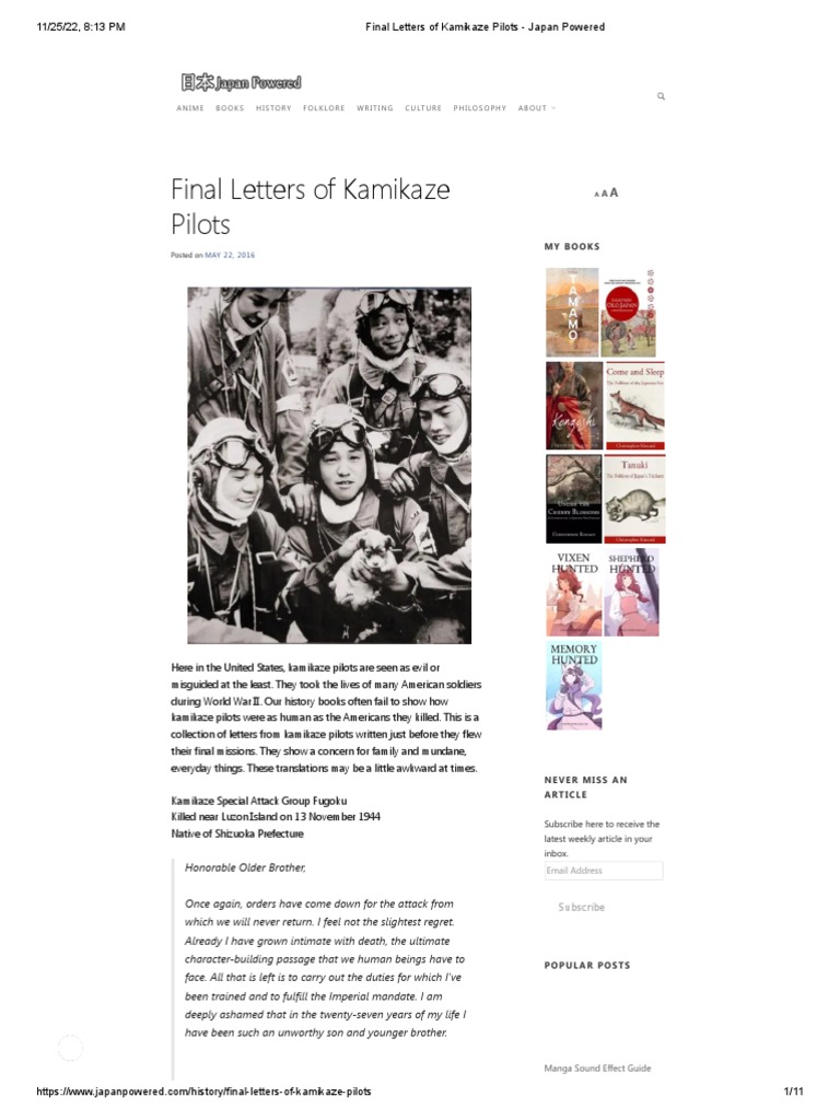 Final Letters of Kamikaze Pilots - Japan Powered | PDF | Surrender Of ...