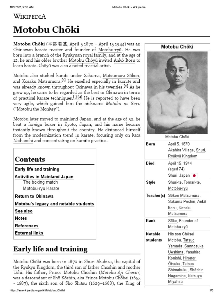 Motobu Chōki - Wikipedia | PDF | Karate | Japanese Karate