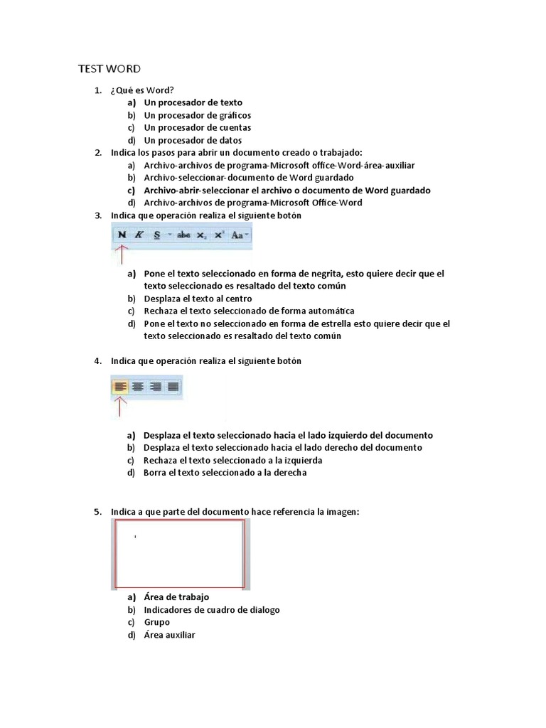 Test de Microsoft Word: Preguntas y Respuestas | PDF | Microsoft Word ...