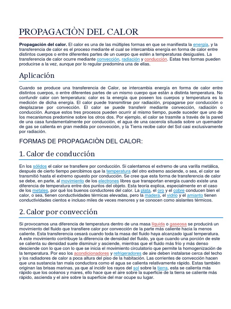 Ficha C y T - PROPAGACIÒN DEL CALOR 6to Grado | PDF | Conduccion ...