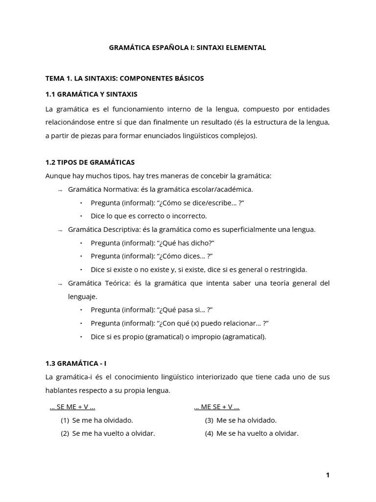 Gramática Española I - Sintaxi Elemental | PDF
