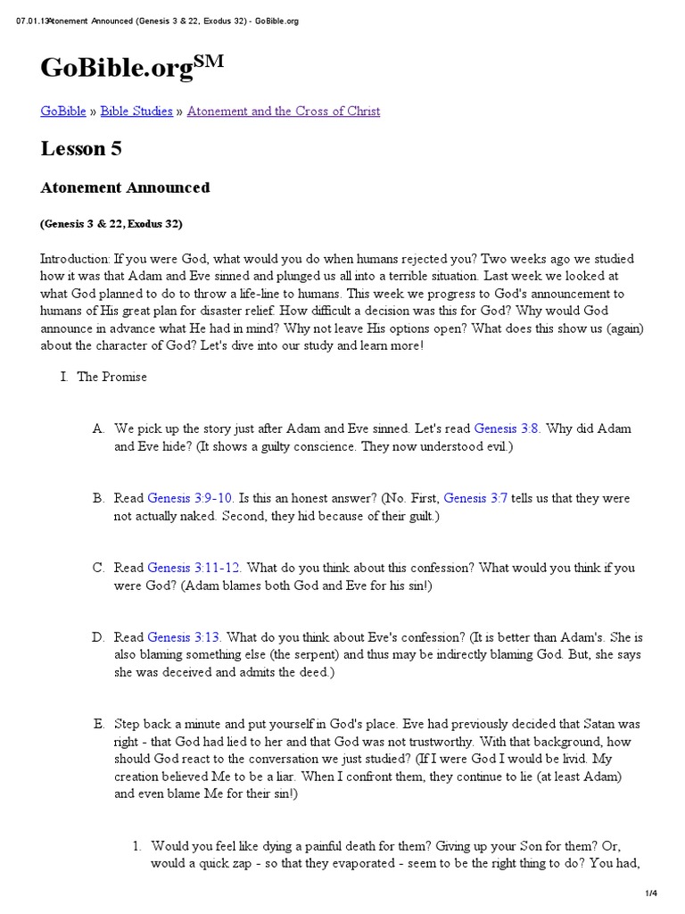Lesson 5 - Atonement Announced | PDF