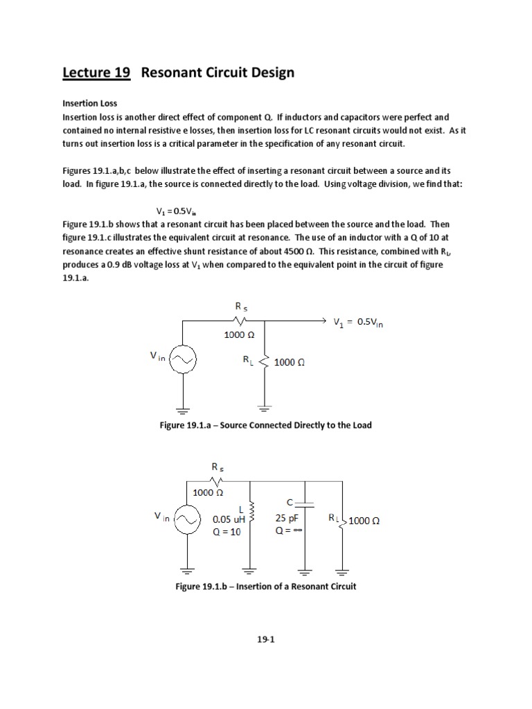 Lecture 19 Resonant Circuit Design Pdf Inductor Capacitor