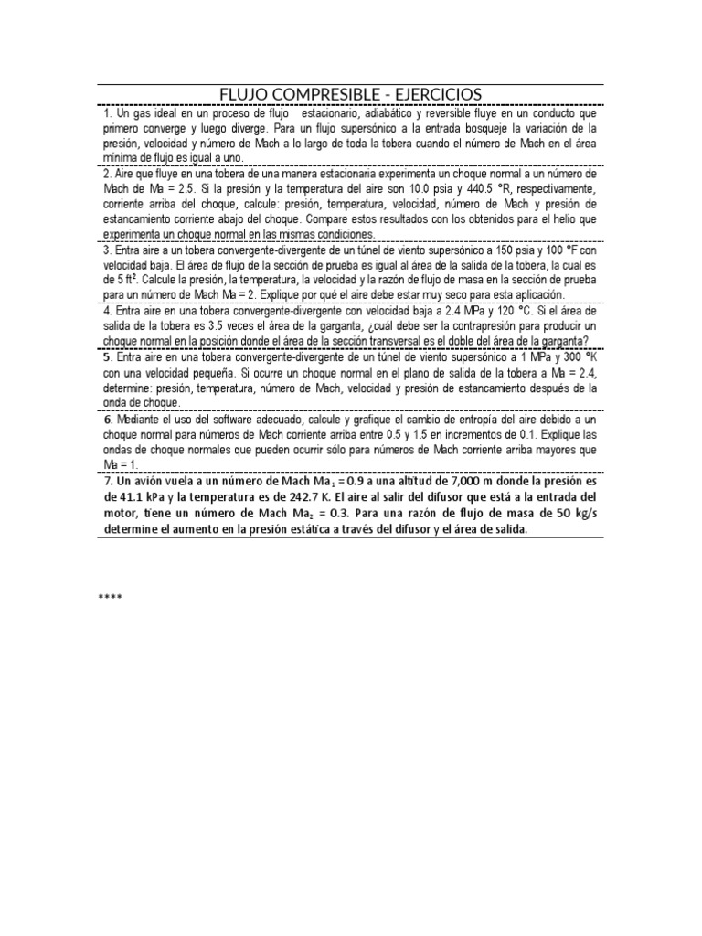 Ejercicios de Flujo Compresible | PDF | Boquilla | Número de Mach