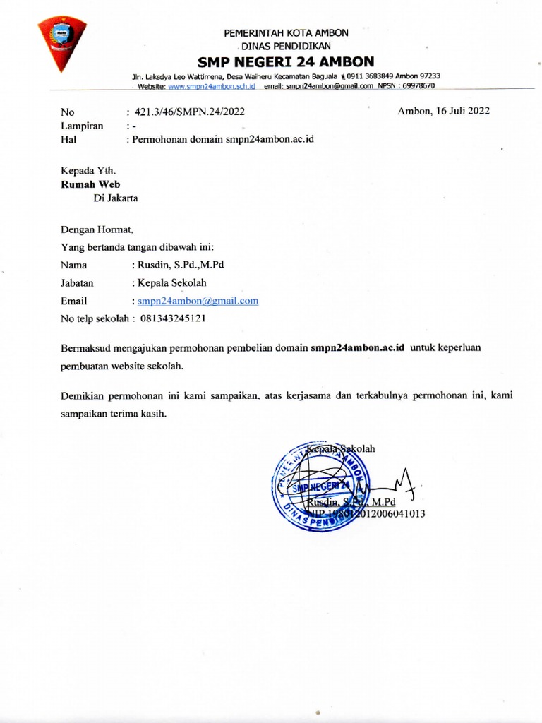 Surat Permohonan Pimpinan Lembaga | PDF