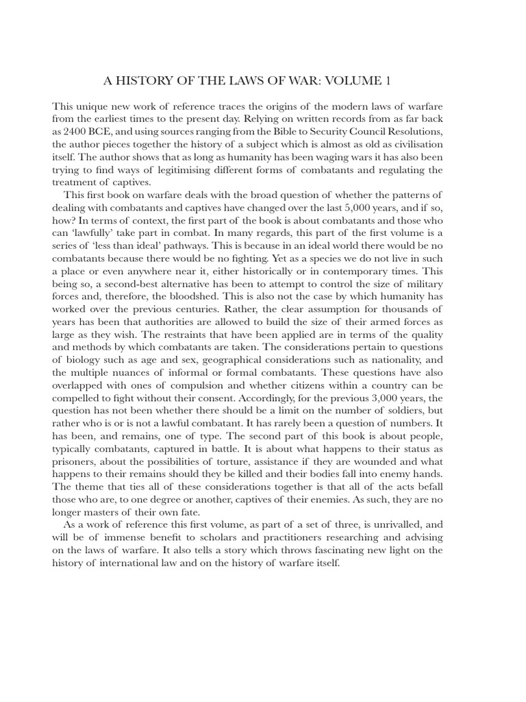 A History of The Laws of War v1 | PDF | Human