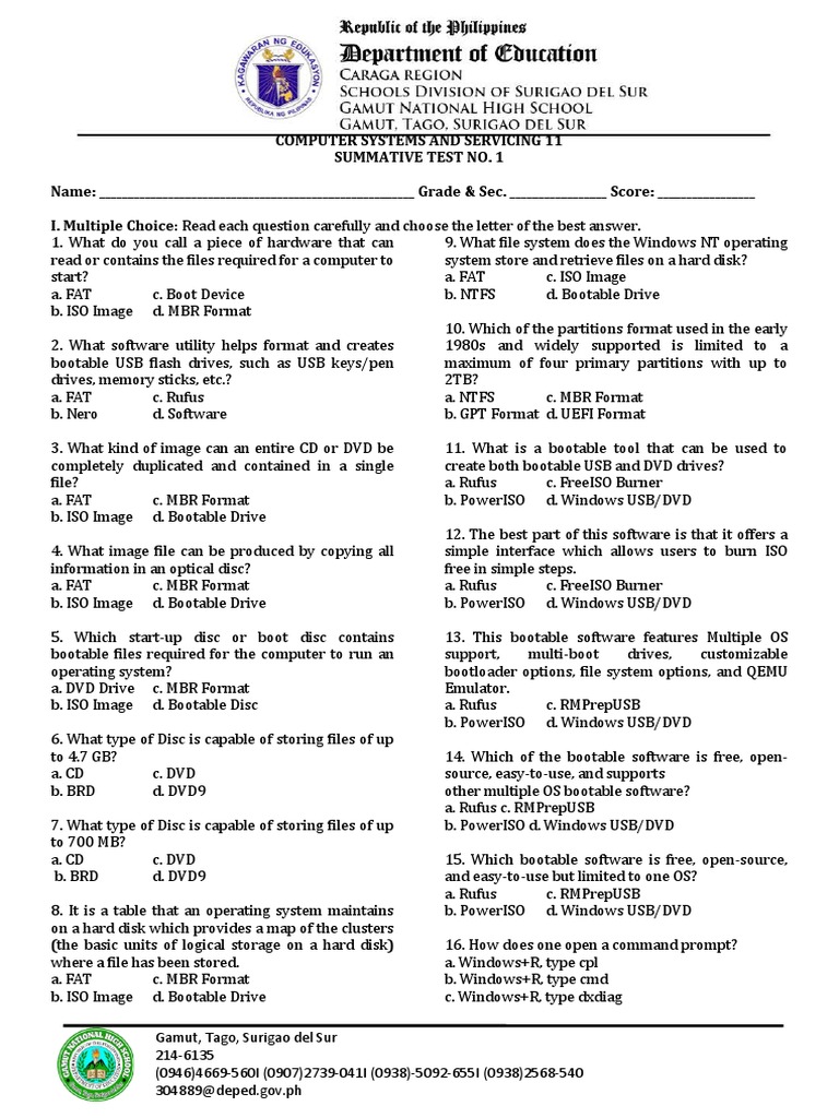 CSS Summative 1 - Q2 | PDF | Booting | Usb Flash Drive