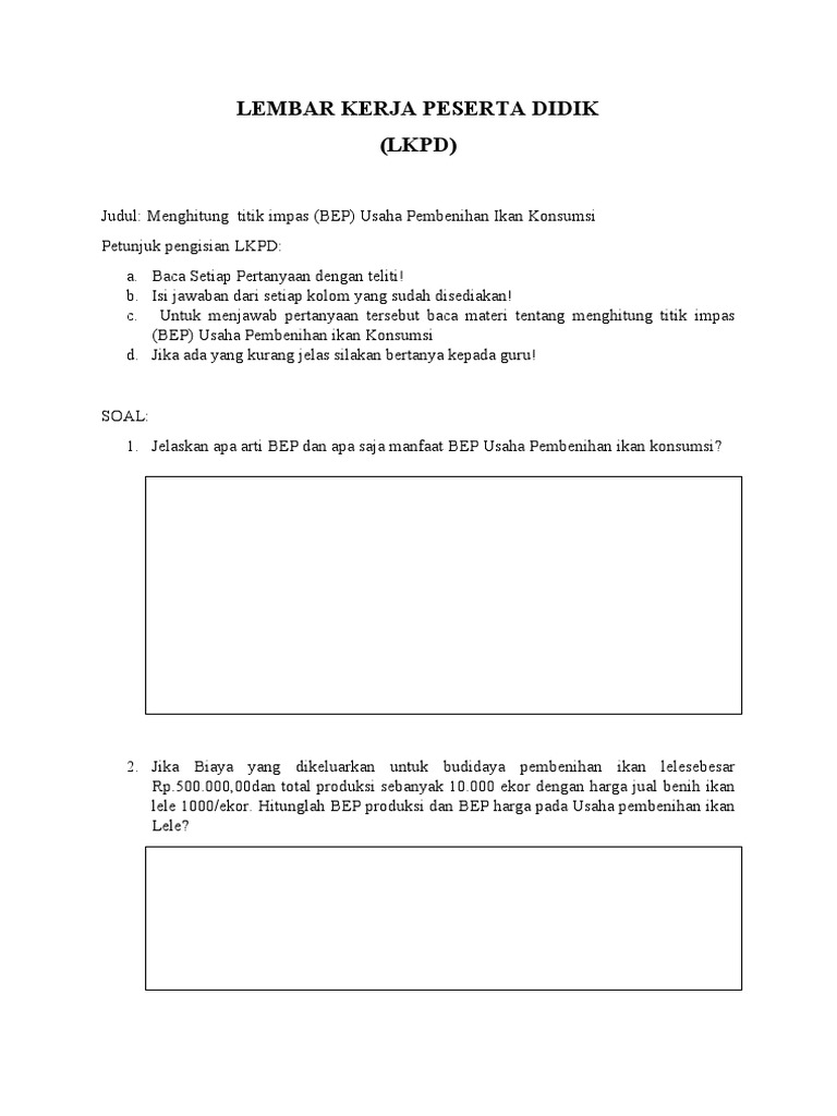 LKPD Menghitung BEP Ikan Lele | PDF