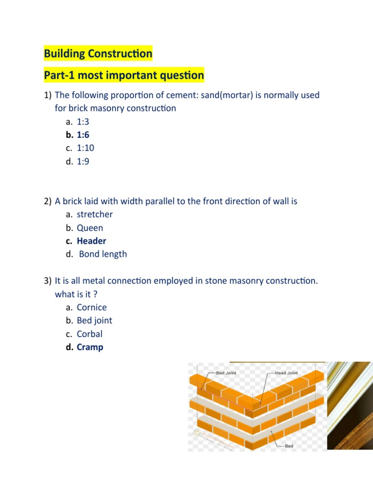 Building Construction Part-1 MCQ-1 | PDF | Brick | Structural Engineering