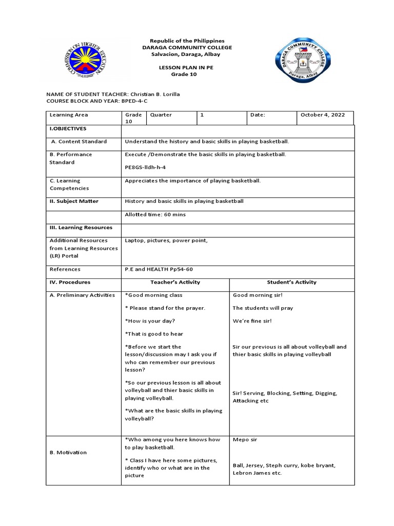 Lesson Plan Basketball | PDF