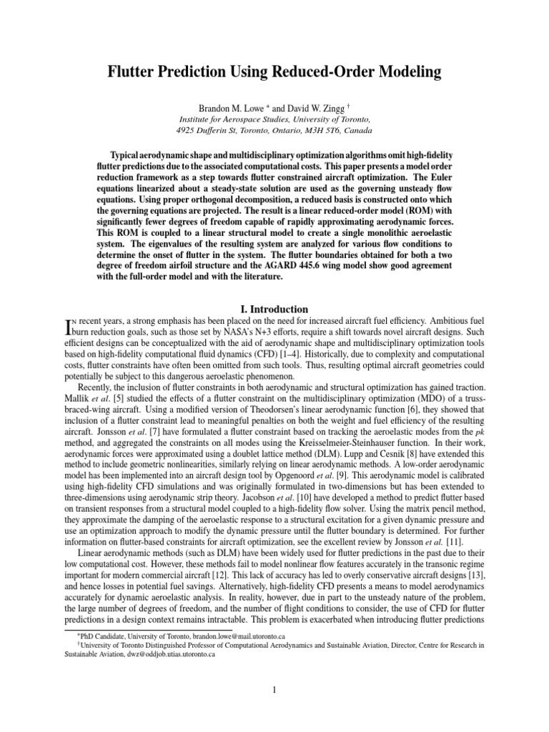 Flutter Prediction Using Reduced-Order Modeling | PDF | Computational Fluid Dynamics | Fluid ...