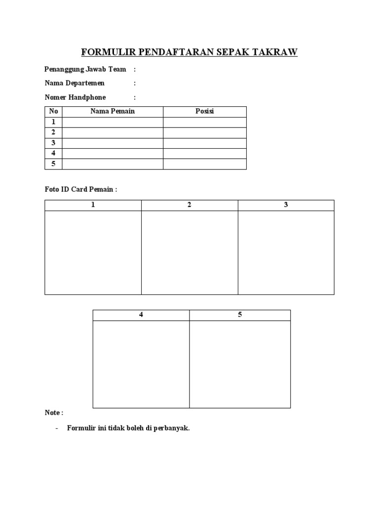Formulir Pendaftaran Sepak Takraw | PDF