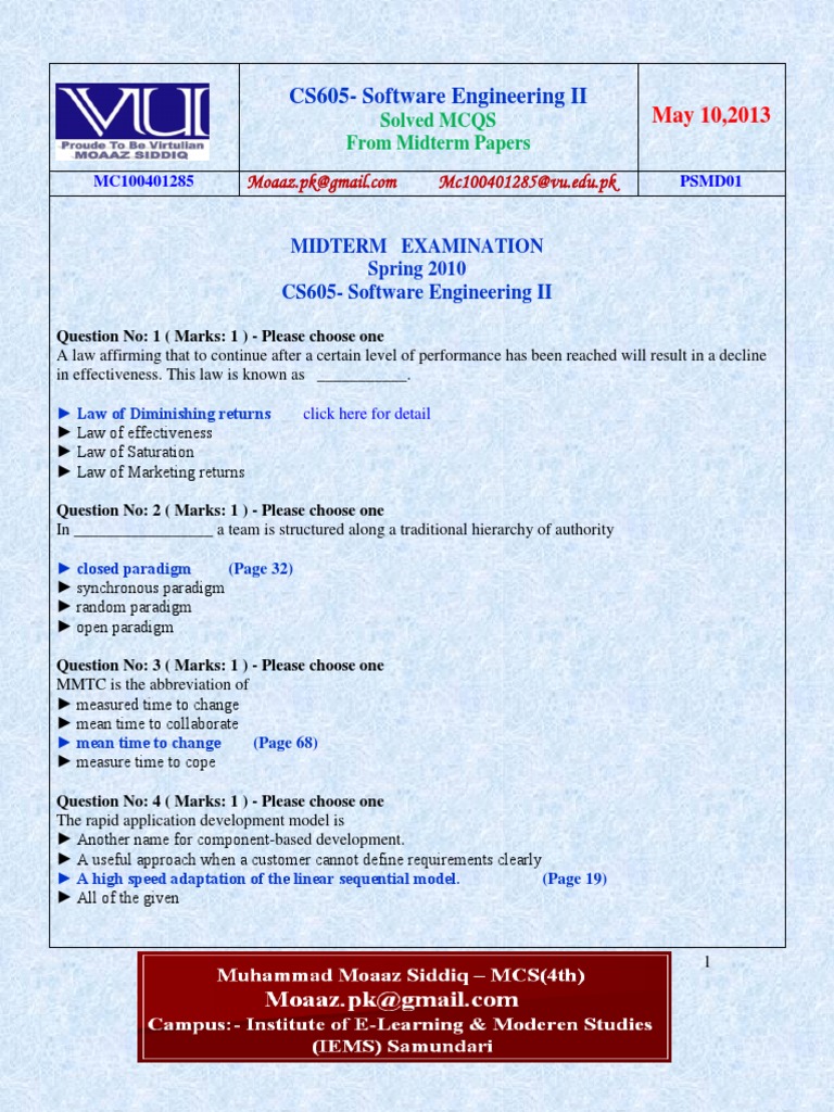 CS605 Midterm Solved Mcqs | PDF | Software Prototyping | Software Development Process