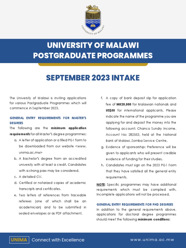 UNIMA Postgraduate Programmes September 2023 Intake | PDF | Academic ...