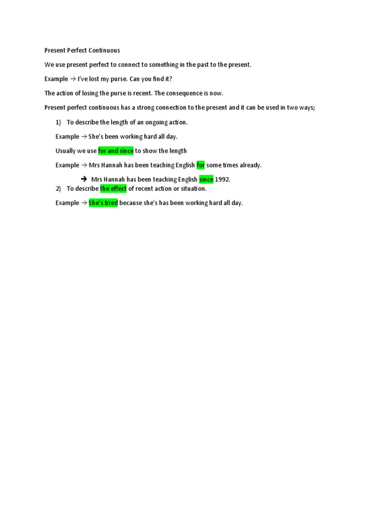 Present Perfect Continuous Guide | PDF | Language Arts & Discipline