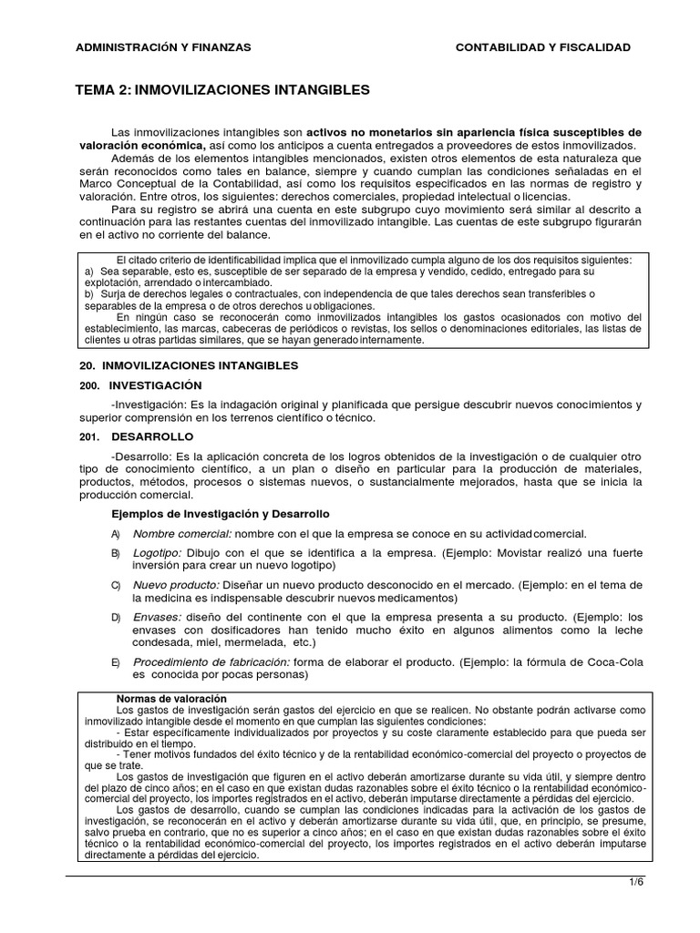 Inmovilizaciones Intangibles en Contabilidad | PDF | Amortización ...