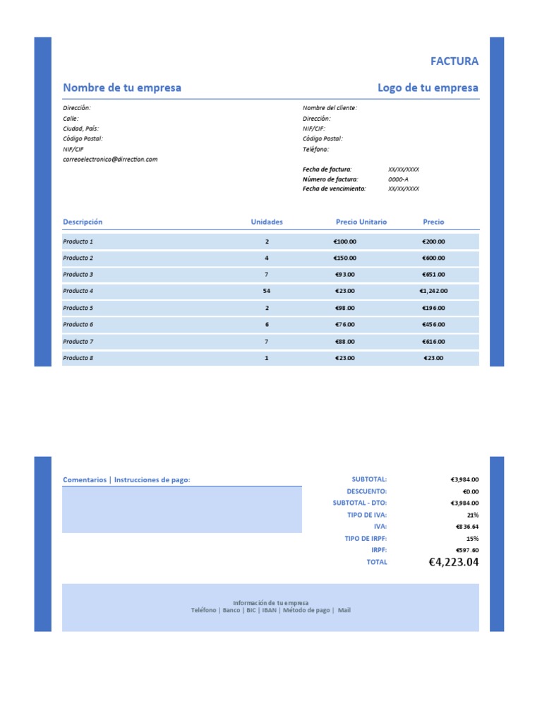 Modelo Factura Autonomo Excel 1 | PDF | Contabilidad | Documentos empresariales