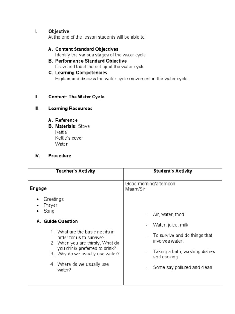Detailed Lesson Plan | PDF | Water | Water Vapor