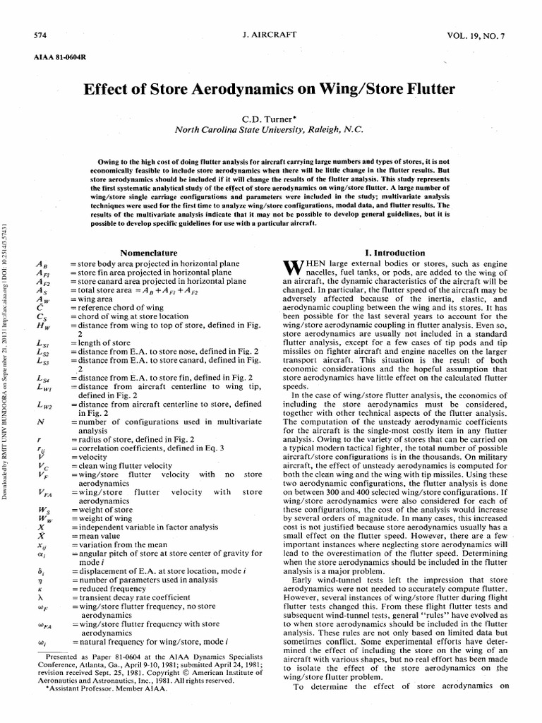 Effect Of Store Aerodynamics On Wing Store Flutter Pdf Aerodynamics Aircraft