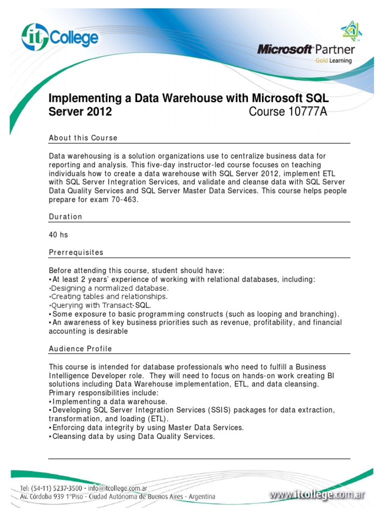 10777A - Implementing A Data Warehouse With Microsoft SQL Server 2012 | PDF | Data Warehouse ...