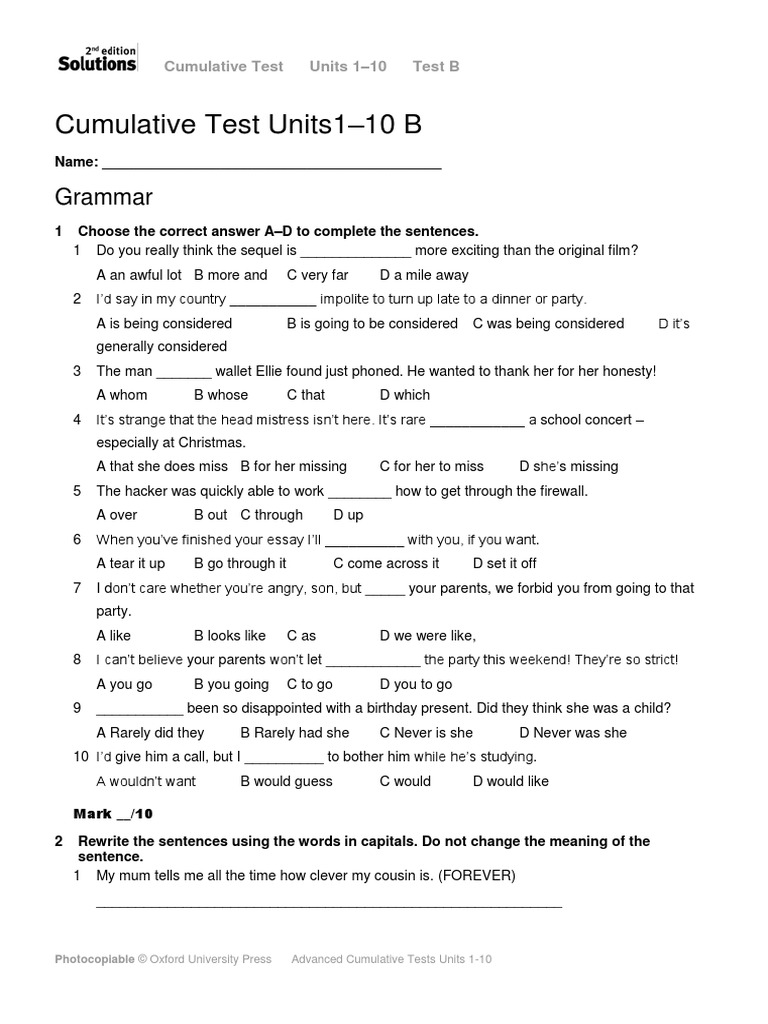 Cumulative Test 1-10B | PDF | Cost Of Living