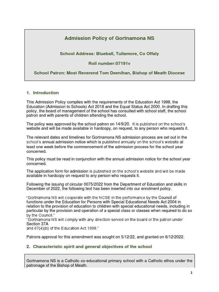 Admission Policy 2020 | PDF | University And College Admission ...