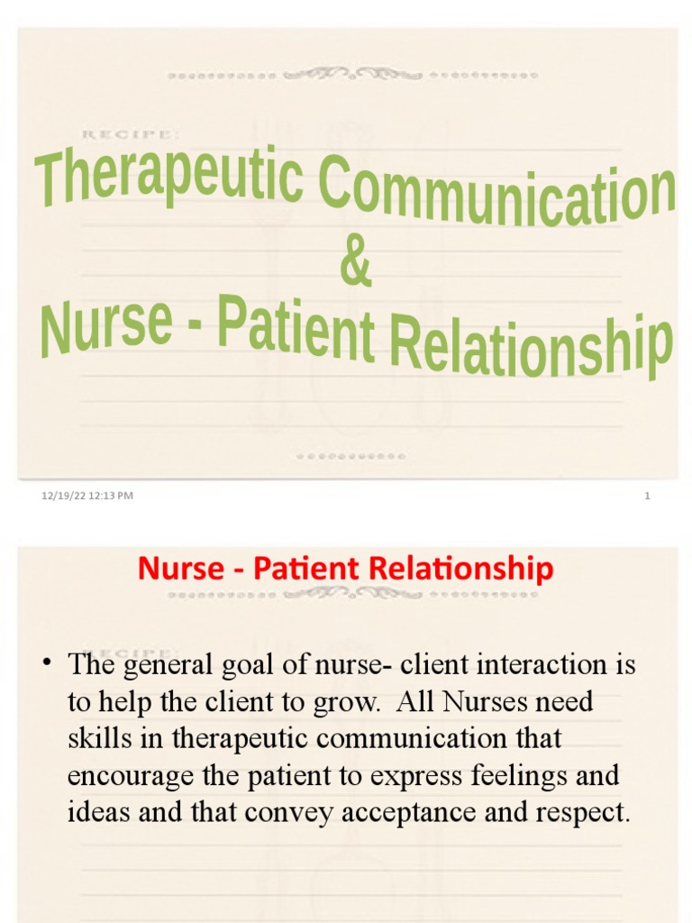 Nurse Patient Relationship | PDF | Communication | Nursing