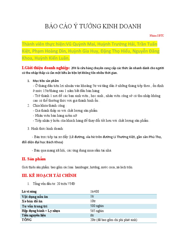 Báo Cáo Ý Tư NG Kinh Doanh-Sbtc | PDF