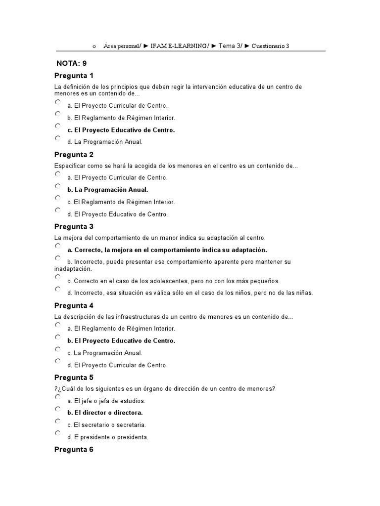 Cuestionario 3 Intento 3 Nota 9 | PDF