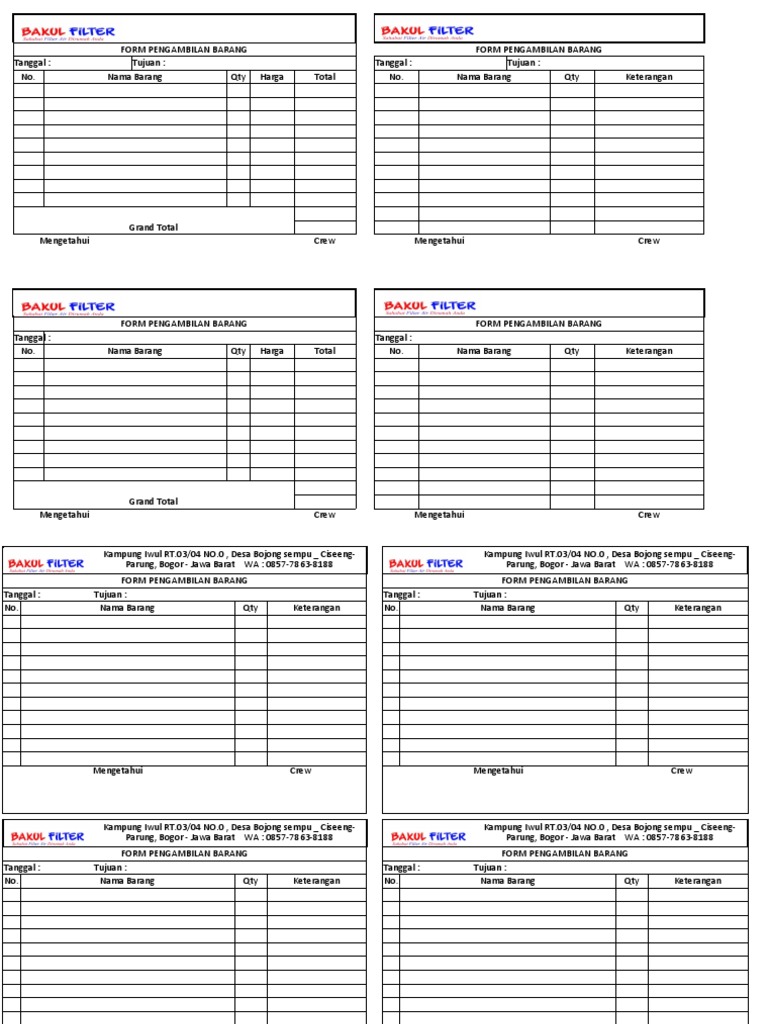 Form Pengambilan Barang | PDF