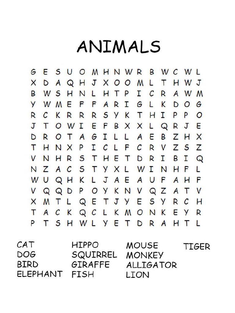 Ficha Sopa de Letras Animales | PDF