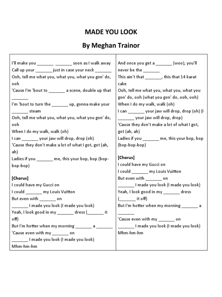 MADE YOU LOOK - Meghan Trainor | PDF | Songs | Pop Music