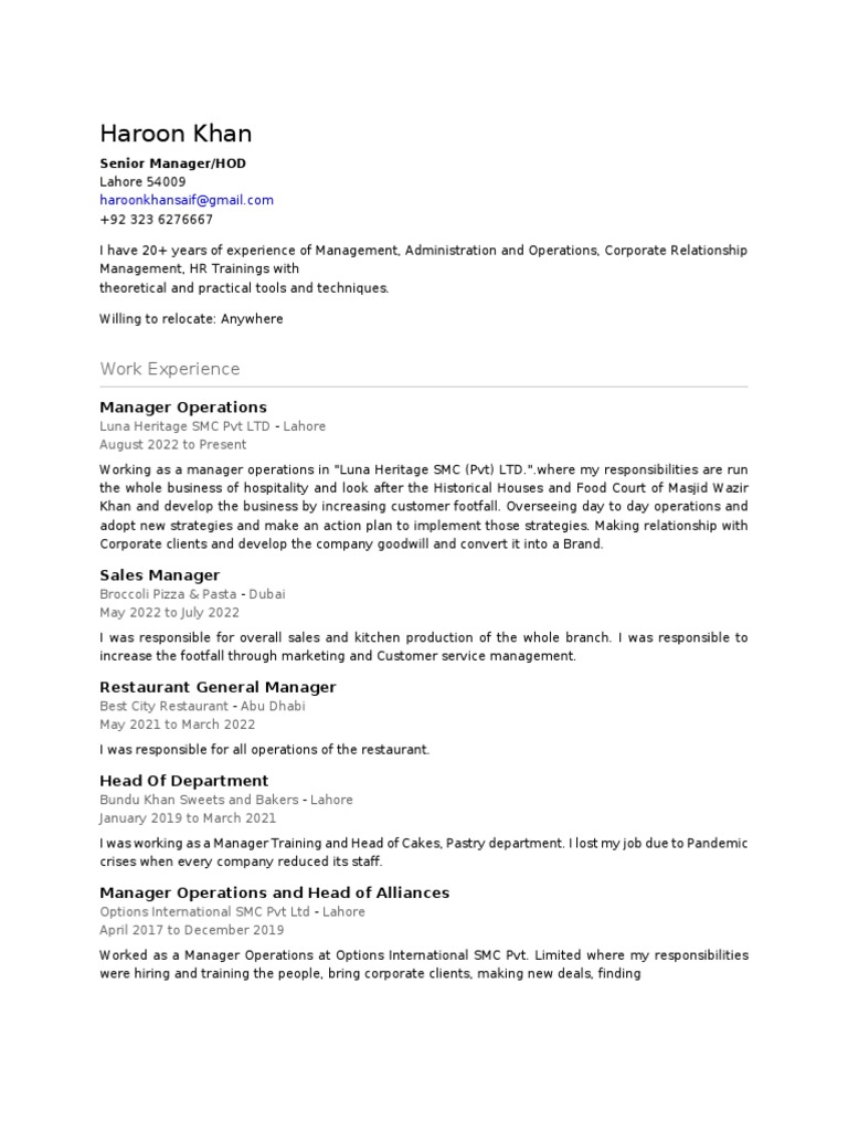 Haroon Khan Updated CV | PDF | Business | Economies