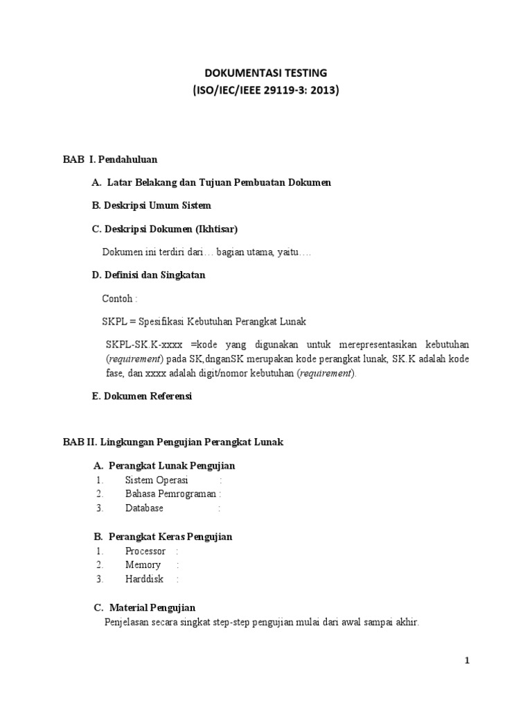 Templete Dokumen Testing | PDF