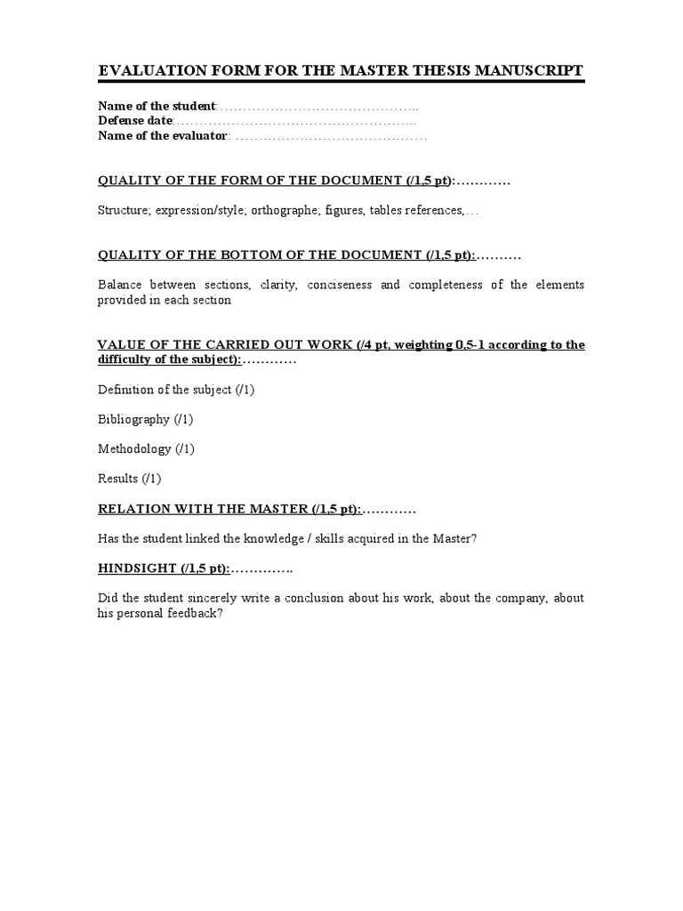 Master Thesis Evaluation Form | PDF | Career & Growth