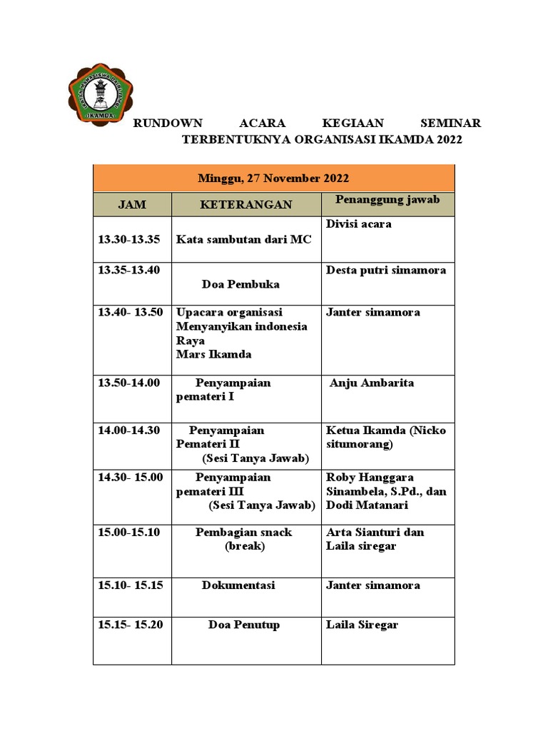Rundown Acara Seminar Ikamda | PDF