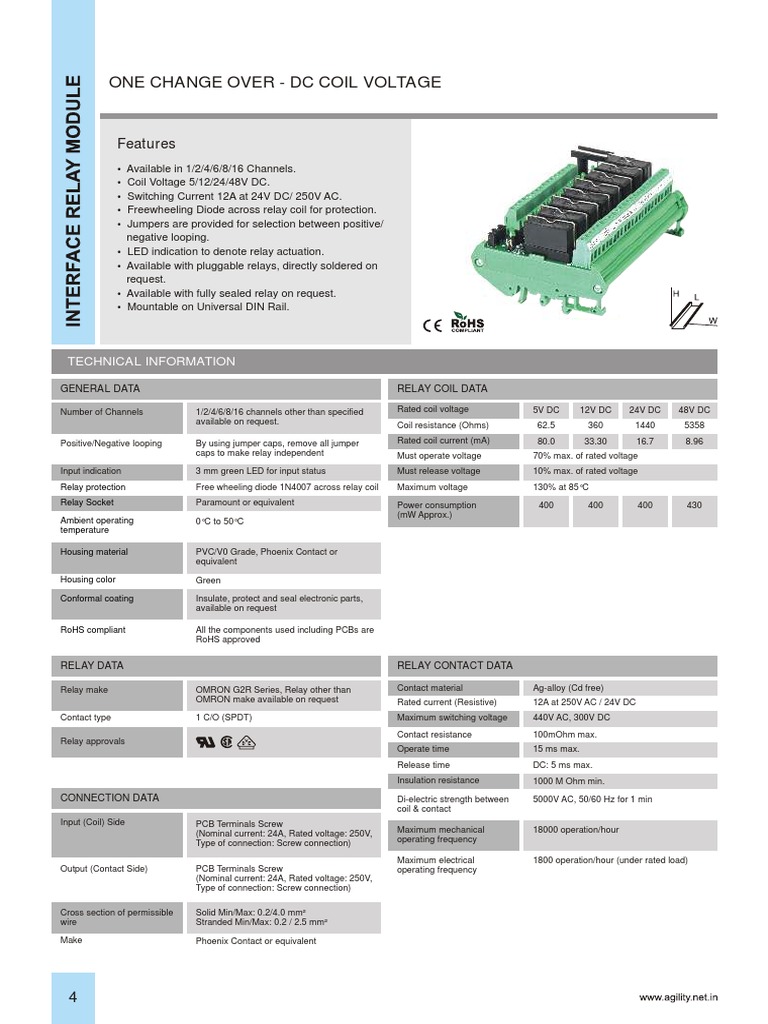 CHANNEL6COILVOLTAGE24VDC | PDF | Relay | Printed Circuit Board