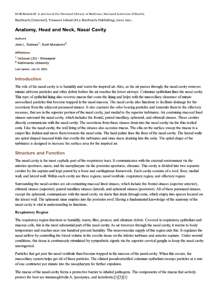 Anatomy, Nasal Cavity | PDF