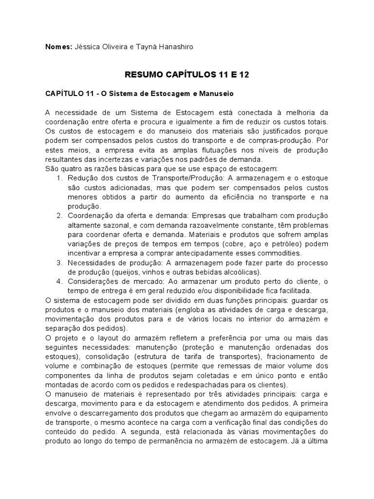 Resumo LGE - Capítulos 11 e 12 | PDF | Armazém | Investimentos