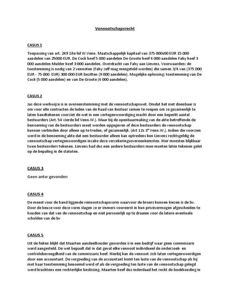 Vennootschapsrecht Oplossingen | PDF Vennootschapsrecht Oplossingen | PDF