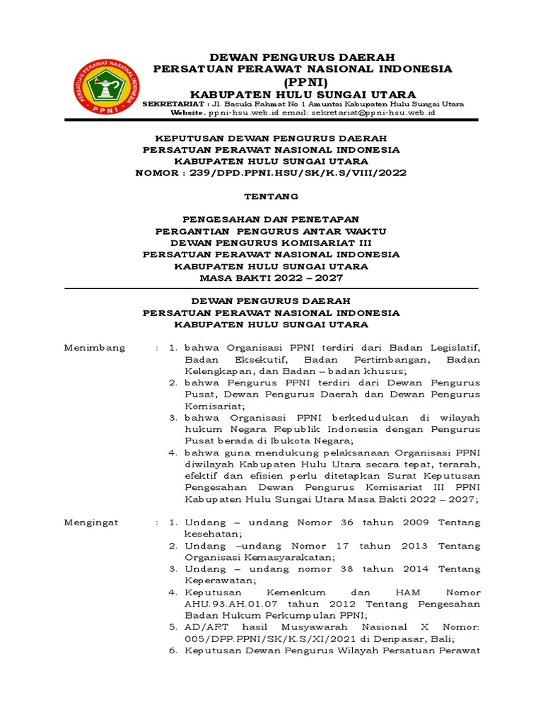 SK Paw DPK III Ppni Hsu | PDF | Pengelolaan Keuangan & Uang