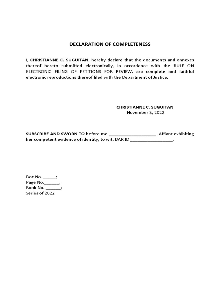 Declaration of Completeness | PDF