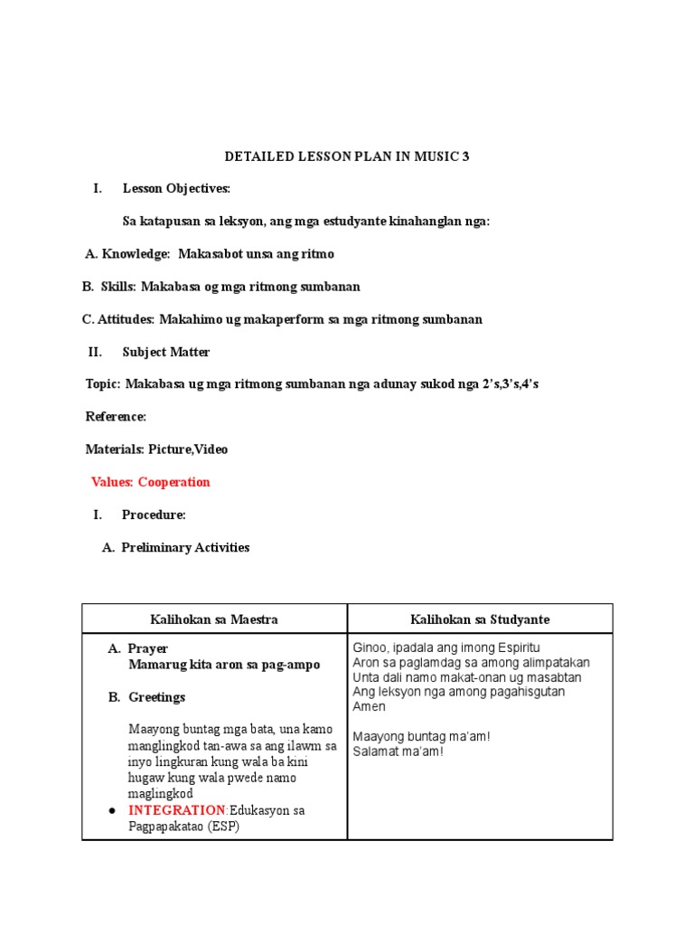 Detailed Lesson Plan in Music 3 | PDF